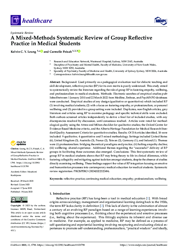 (PDF) A Mixed-Methods Systematic Review of Group Reflective Practice in ...