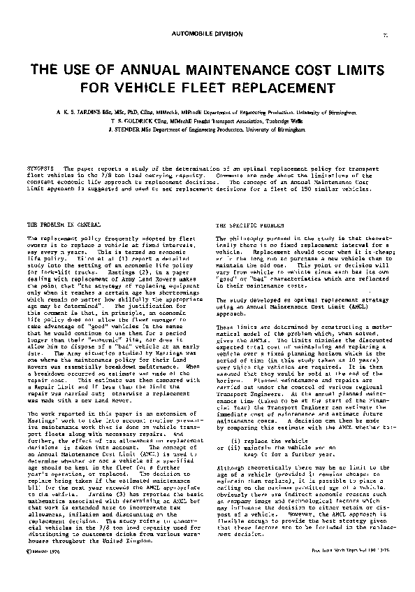 (PDF) The Use of Annual Maintenance Cost Limits for Vehicle Fleet ...