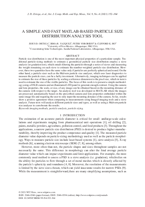 (PDF) A simple and fast matlab-based particle size distribution analysis tool