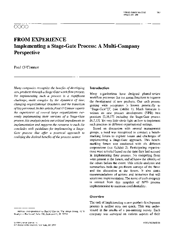 (PDF) Implementing a stage-gate process: A multi-company perspective