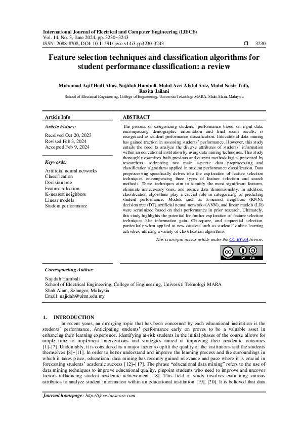 (PDF) Feature selection techniques and classification algorithms for ... (PDF) Feature selection techniques and classification algorithms for ...