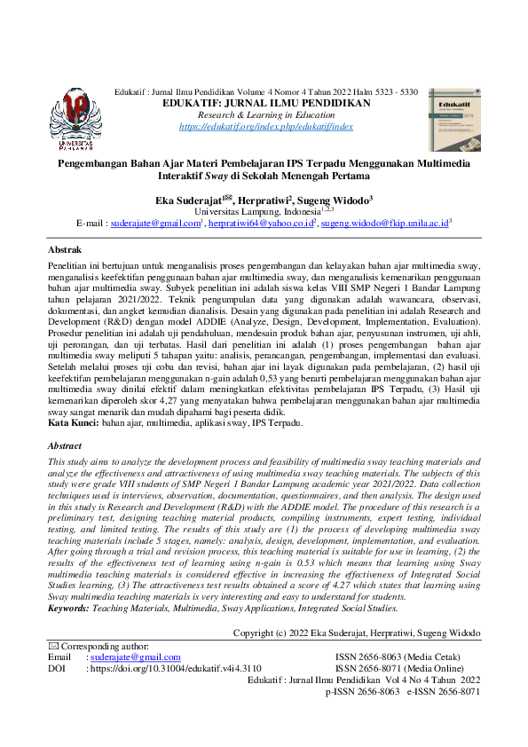 (PDF) Pengembangan Bahan Ajar Materi Pembelajaran IPS Terpadu Menggunakan Multimedia Interaktif ...
