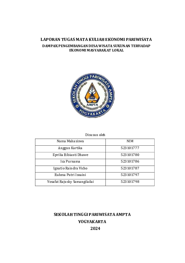(PDF) LAPORAN TUGAS MATA KULIAH EKONOMI PARIWISATA DAMPAK PENGEMBANGAN ...