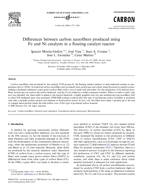 (PDF) Differences between carbon nanofibers produced using Fe and Ni ...