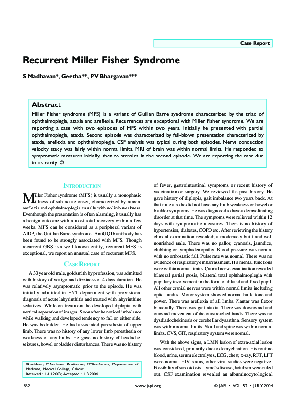 (PDF) Recurrent Miller–Fisher syndrome