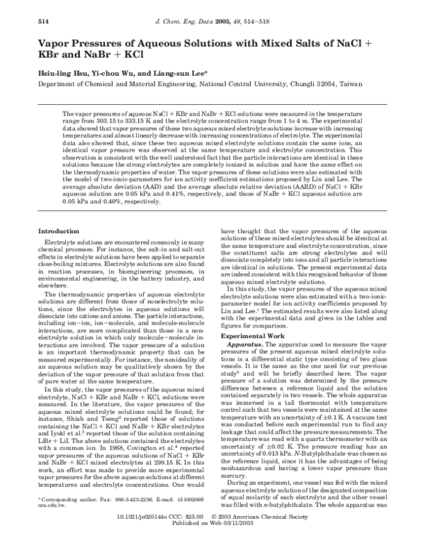 (PDF) Vapor Pressures of Aqueous Solutions with Mixed Salts of NaCl ...
