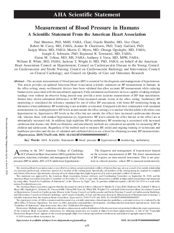 (PDF) Measurement of Blood Pressure in Humans: A Scientific Statement ...