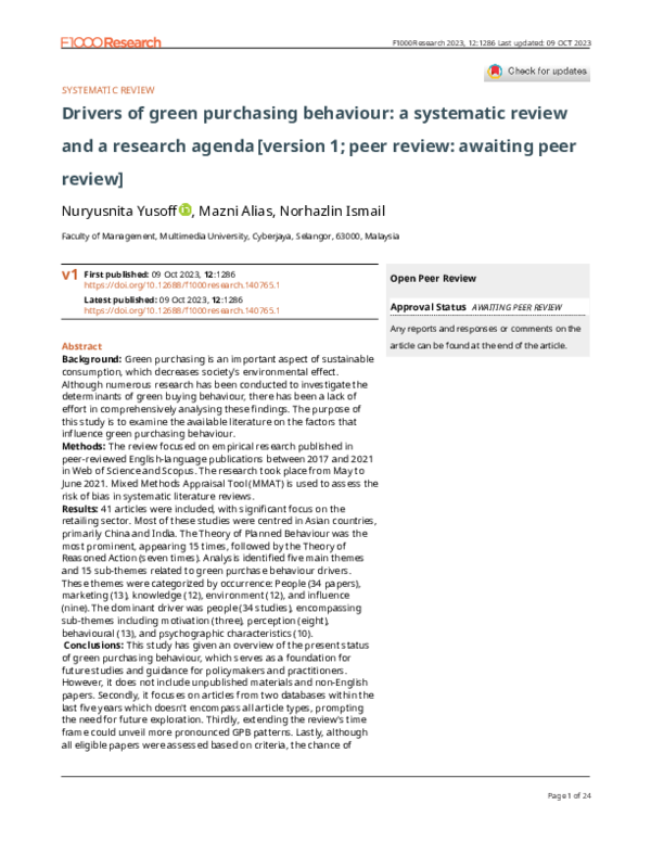 (PDF) Drivers of green purchasing behaviour: a systematic review and a ...