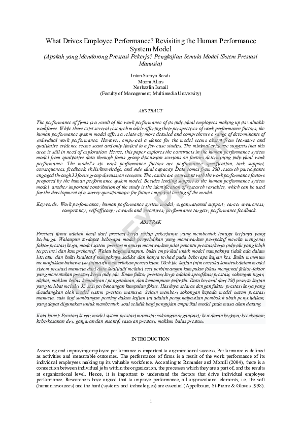 (PDF) What Drives Employee Performance? Revisiting the Human ...