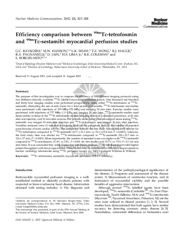 (PDF) Efficiency comparison between 99mTc-tetrofosmin and 99mTc ...