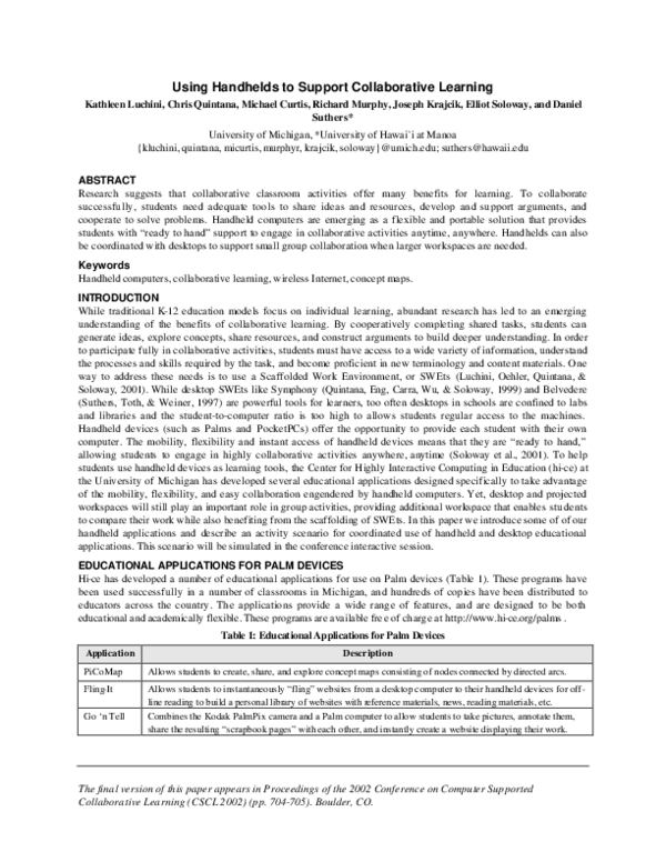 (PDF) Using handhelds to support collaborative learning