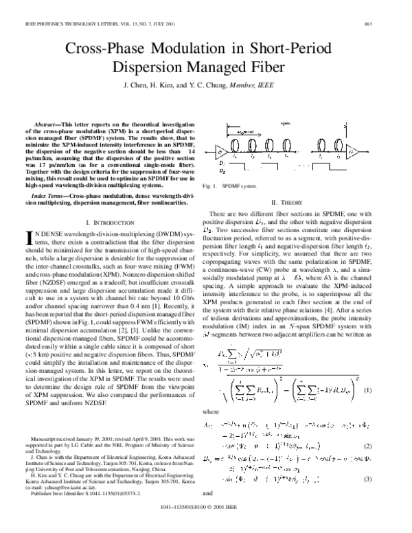 Pdf Cross Phase Modulation In Short Period Dispersion Managed Fiber