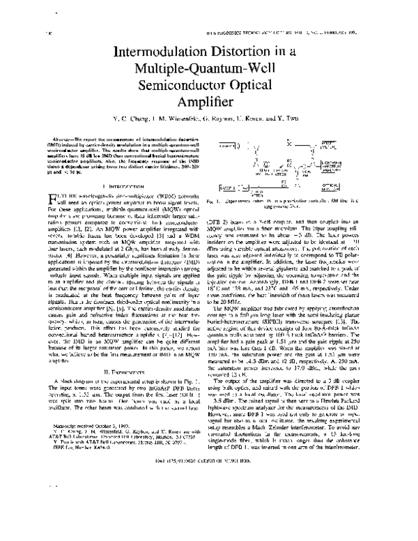 (PDF) Intermodulation Distortion in a Multiple-Quantum-Well Semiconductor Amplifier | Yun Chung ...