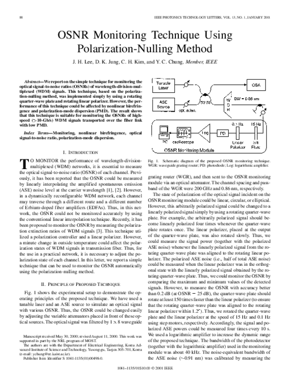 Pdf Osnr Monitoring Technique Using Polarization Nulling Method