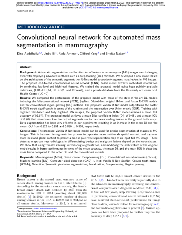 (PDF) Convolutional neural network for automated mass segmentation in mammography