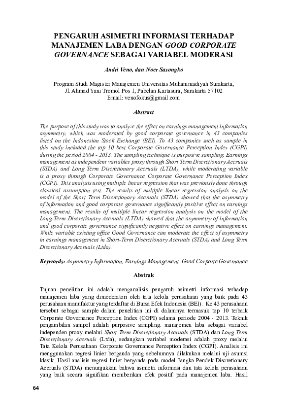 (PDF) Pengaruh Asimetri Informasi Terhadap Manajemen Laba Dengan Good ...
