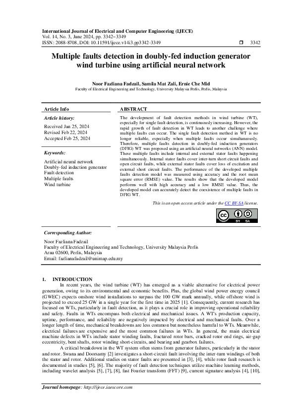 Pdf Multiple Faults Detection In Doubly Fed Induction Generator Wind Turbine Using Artificial