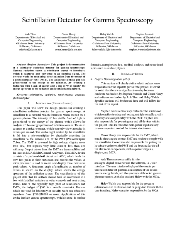 (PDF) Scintillation detector for gamma spectroscopy