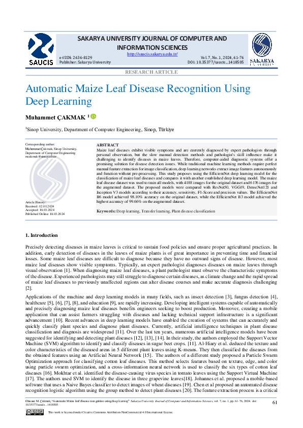 (PDF) Automatic Maize Leaf Disease Recognition Using Deep Learning