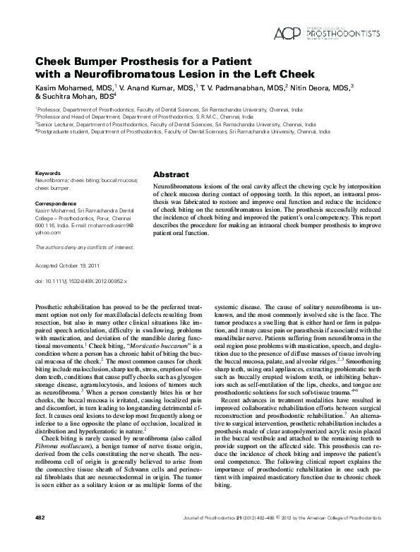 (PDF) Cheek Bumper Prosthesis for a Patient with a Neurofibromatous ...