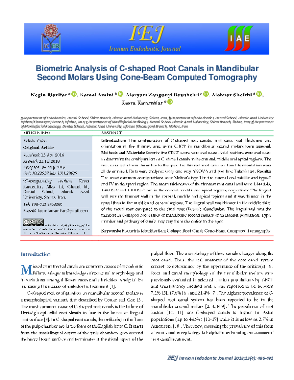 (PDF) Biometric Analysis of C-shaped Root Canals in Mandibular Second Molars Using Cone-Beam ...