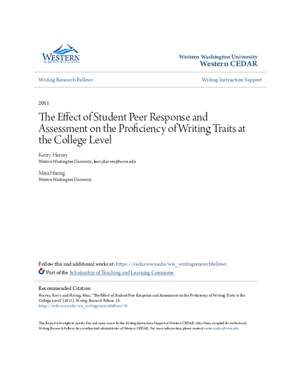 (PDF) The Effect of Student Peer Response and Assessment on the ...