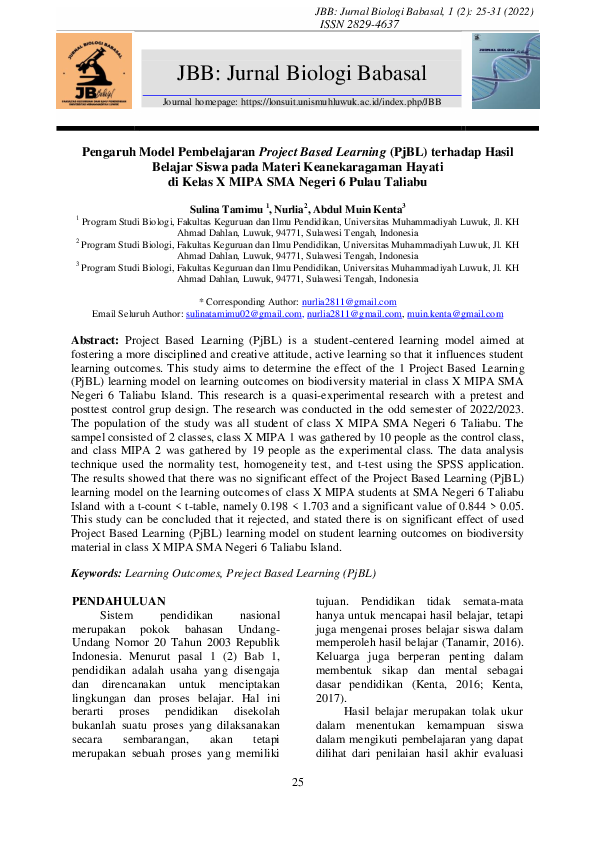 (PDF) Pengaruh Model Pembelajaran Project Based Learning (PjBL) terhadap Hasil Belajar Siswa ...