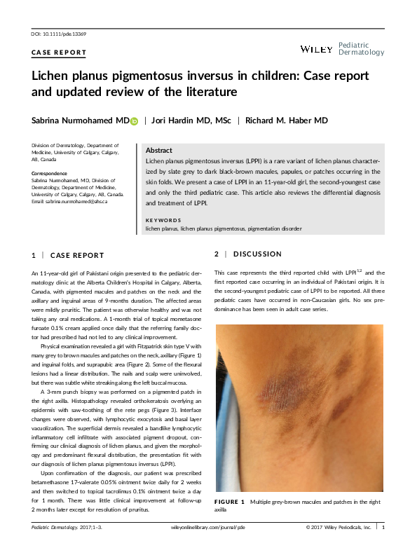 (PDF) Lichen planus pigmentosus inversus in children: Case report and updated review of the ...