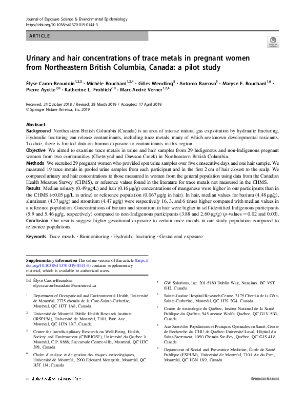 (PDF) Urinary and hair concentrations of trace metals in pregnant women ...