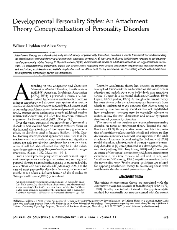 (PDF) Developmental Personality Styles: An Attachment Theory ...