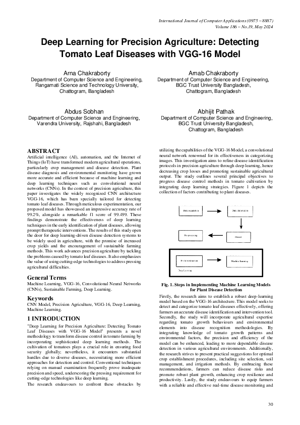 (PDF) Deep Learning for Precision Agriculture: Detecting Tomato Leaf Diseases with VGG-16 Model