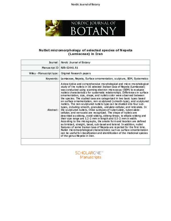 (PDF) Nutlet micromorphology of Iranian Nepeta (Lamiaceae) species