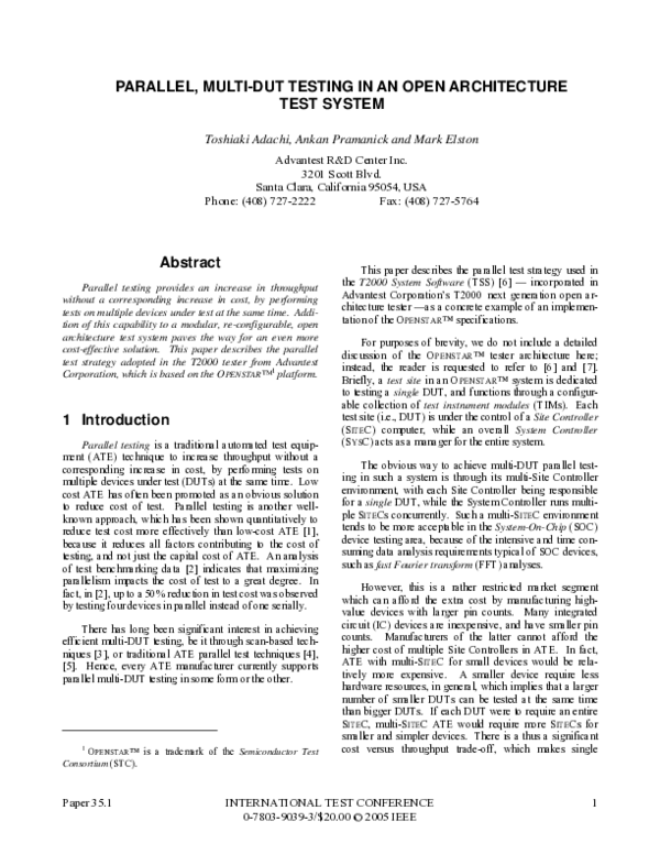 (PDF) Parallel, multi-dut testing in an open architecture test system