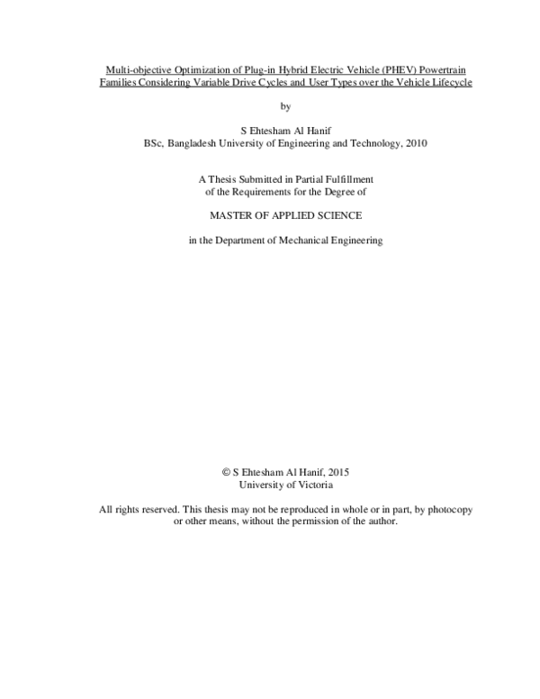 (PDF) Multi-objective Optimization of Plug-in Hybrid Electric Vehicle (PHEV) Powertrain Families ...