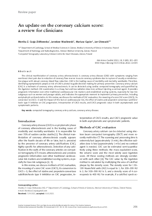 (PDF) An update on the coronary calcium score: a review for clinicians