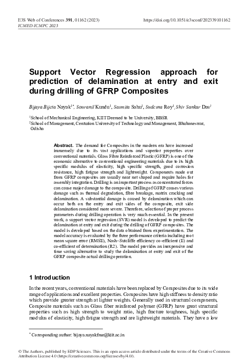 Pdf Support Vector Regression Approach For Prediction Of Delamination At Entry And Exit During