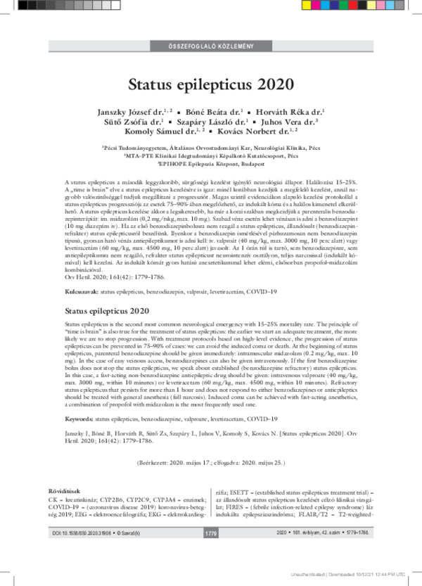 (PDF) Status epilepticus 2020