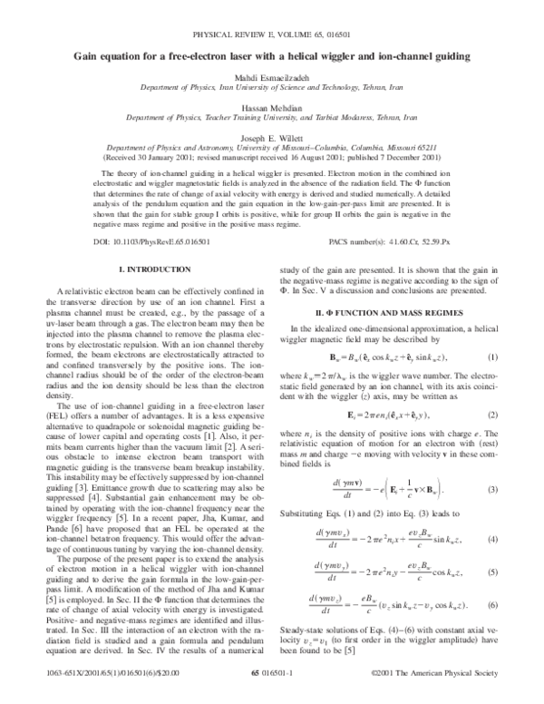 (PDF) Gain equation for a free-electron laser with a helical wiggler ...