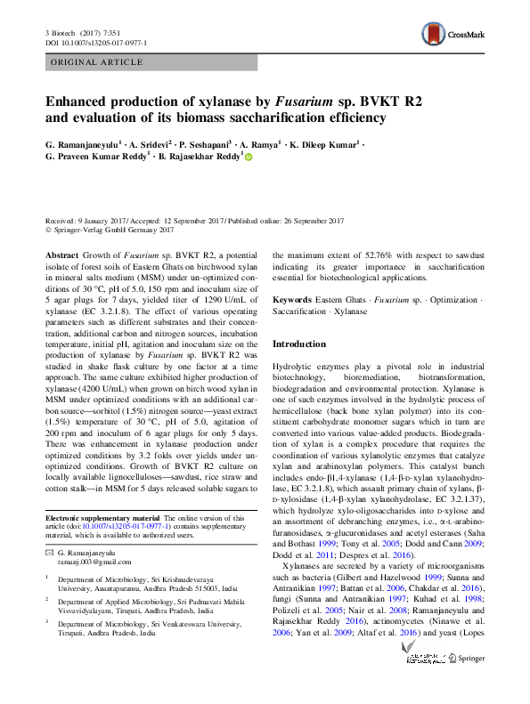 (PDF) Enhanced production of xylanase by Fusarium sp. BVKT R2 and evaluation of its biomass ...