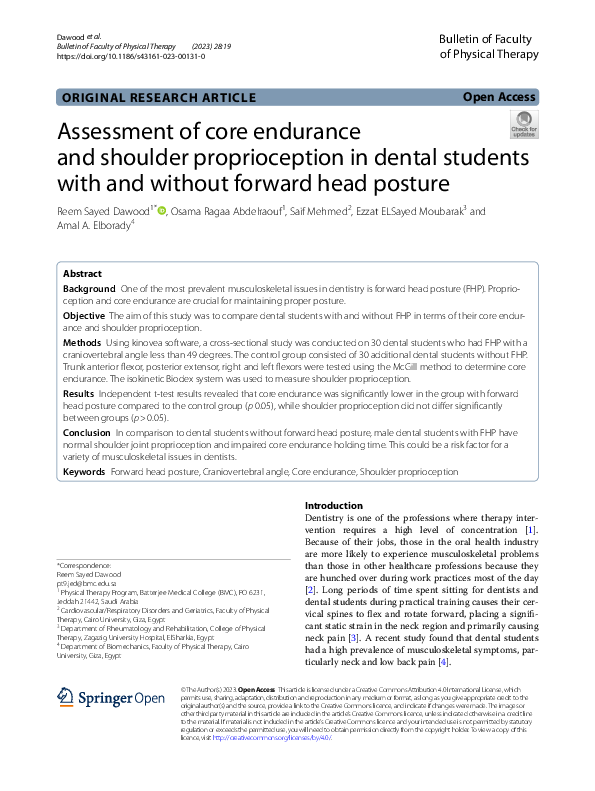 (PDF) Assessment of core endurance and shoulder proprioception in ...