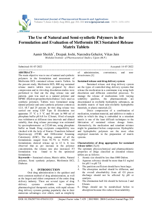 Pdf The Use Of Natural And Semi Synthetic Polymers In The Formulation
