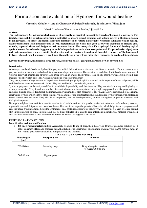 (PDF) Formulation and evaluation of Hydrogel for wound healing