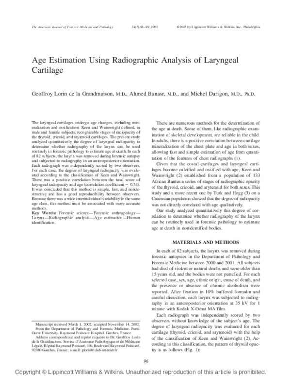 (PDF) Age Estimation Using Radiographic Analysis of Laryngeal Cartilage