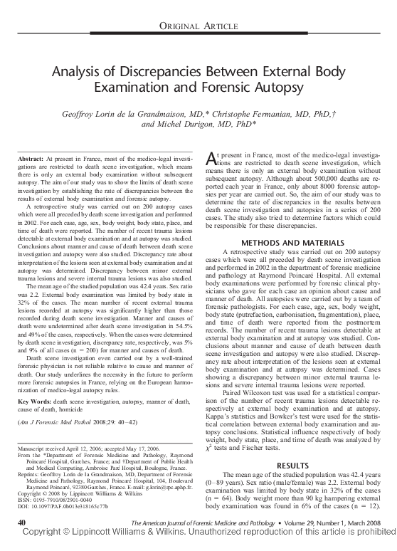 (PDF) Analysis of Discrepancies Between External Body Examination and ...