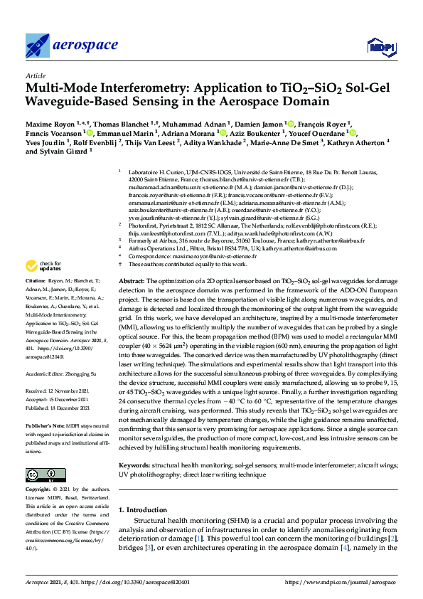 (PDF) Multi-Mode Interferometry: Application to TiO2–SiO2 Sol-Gel Waveguide-Based Sensing in the ...