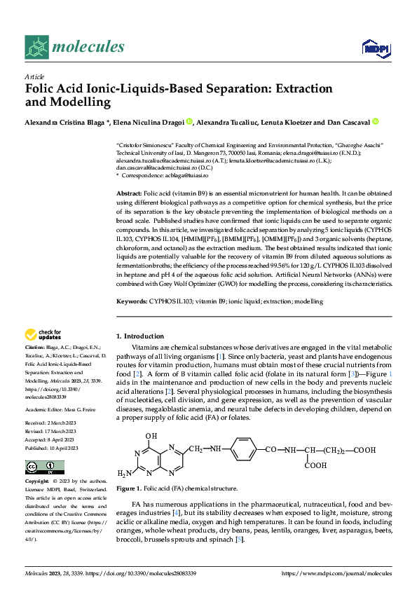 (PDF) Folic Acid Ionic-Liquids-Based Separation: Extraction and Modelling