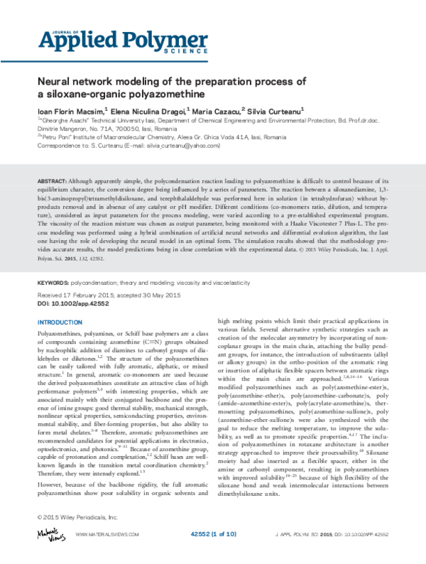 (PDF) Neural network modeling of the preparation process of a siloxane-organic polyazomethine