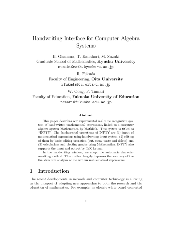 (PDF) Handwriting Interface for Computer Algebra Systems