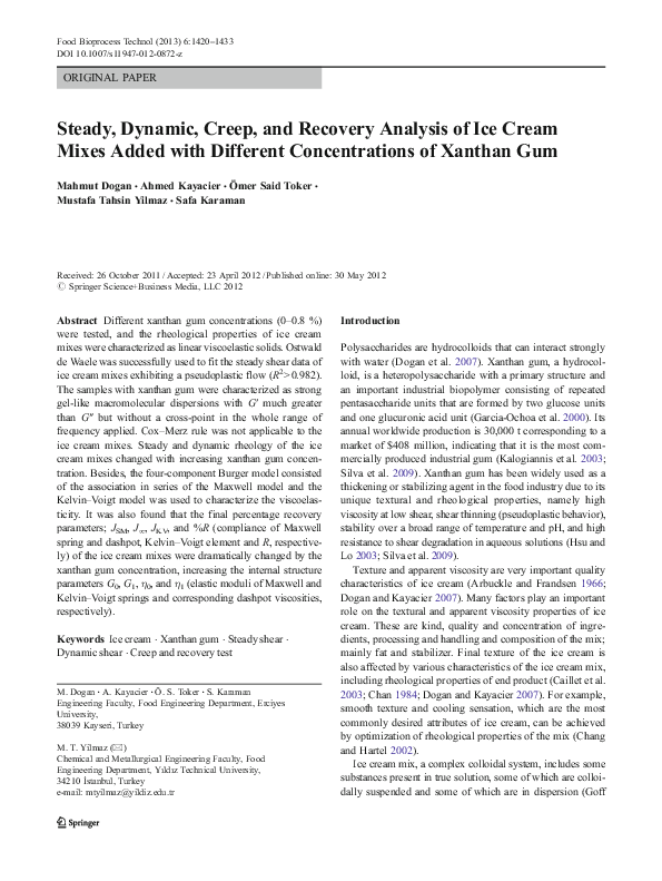 (PDF) Rheological Properties of Xanthan Gum in Ice Cream Mixes