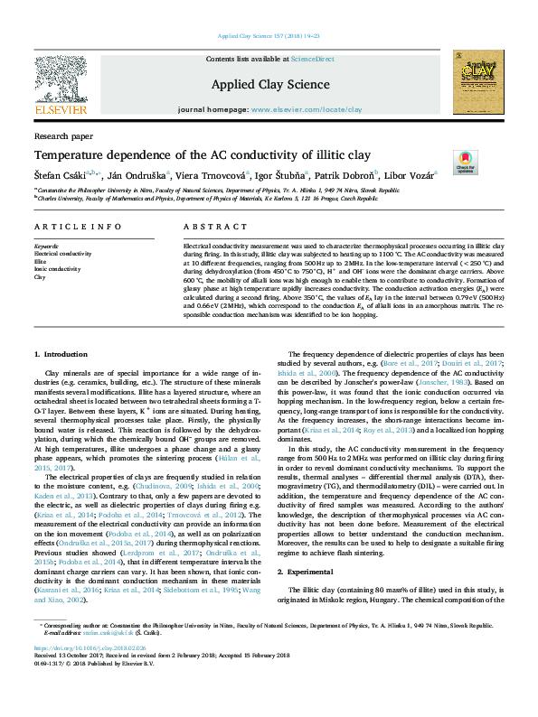 (PDF) Temperature dependence of the AC conductivity of illitic clay